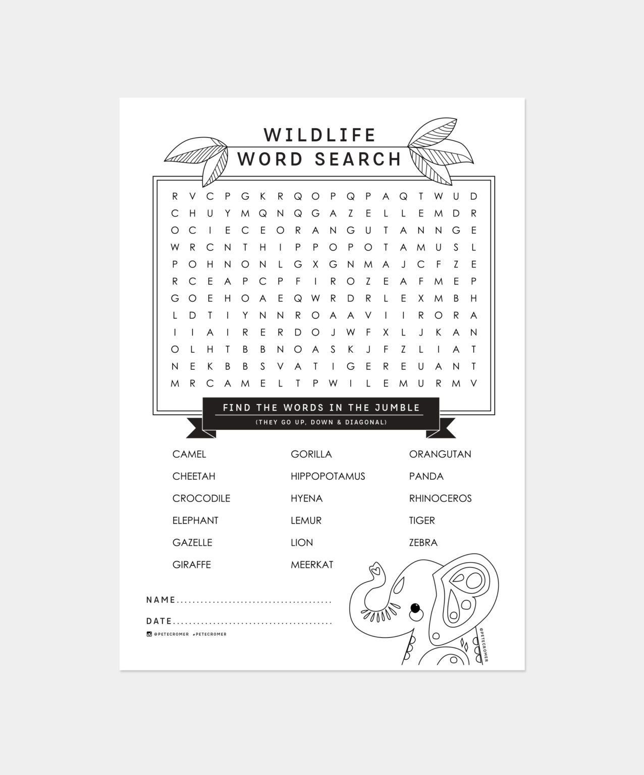 Wildlife Word Search Printable - Pete Cromer